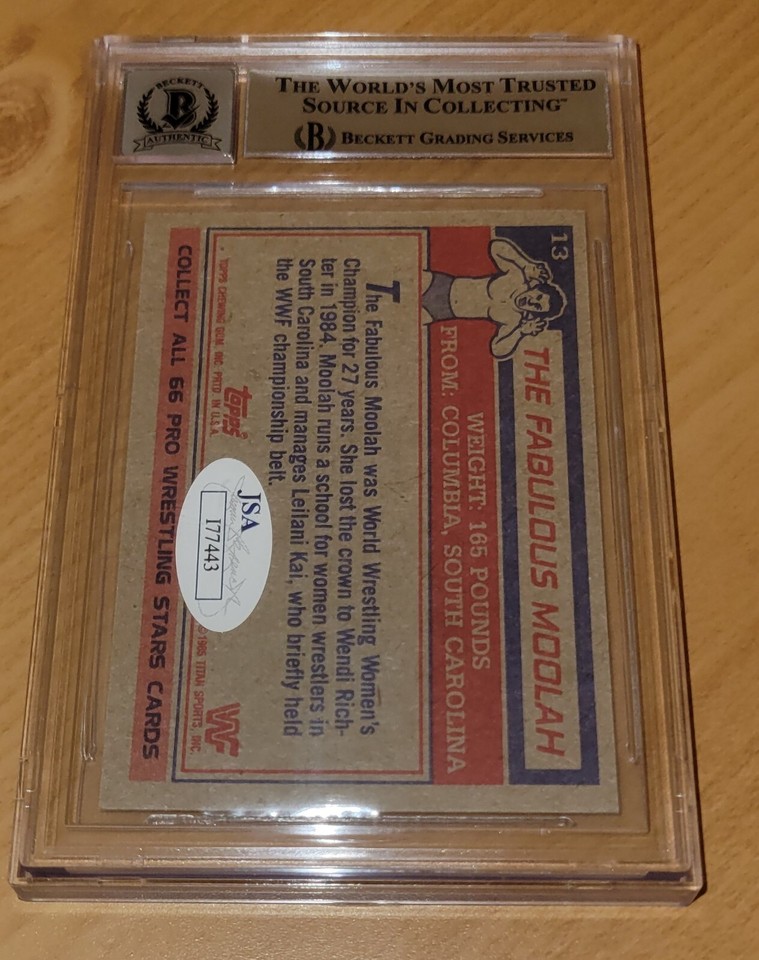 FABULOUS MOOLAH 1985 TOPPS WWF AUTO AUTOGRAPH BECKETT AUTHENTIC CARD ...
