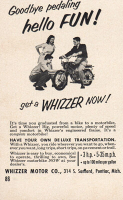 1953 Whizzer Motor: Goodbye Pedaling Hello Fun Vintage Print Ad | eBay