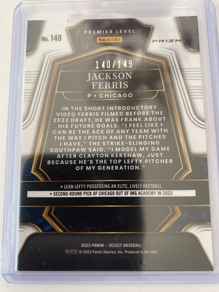 2023 Panini Select JACKSON FERRIS Premier Prizm Rookie 140/149 CUBS | eBay