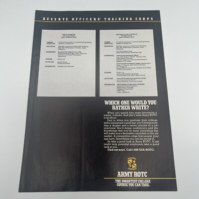 1988 US Army ROTC Print Ad 8"X11" the smartest college course better ...