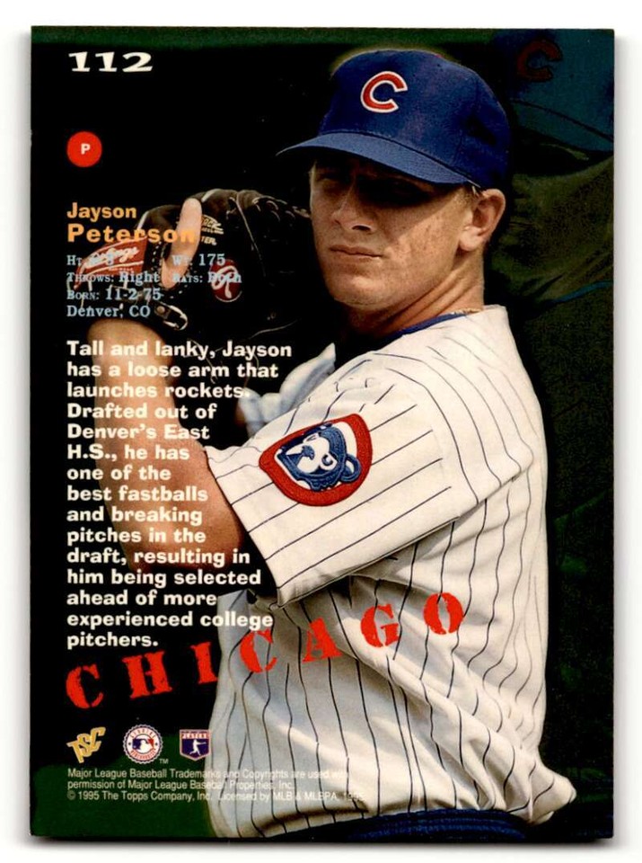 1995 Topps #112 Jayson Peterson Chicago Cubs Baseball Cards EX/NM ID ...