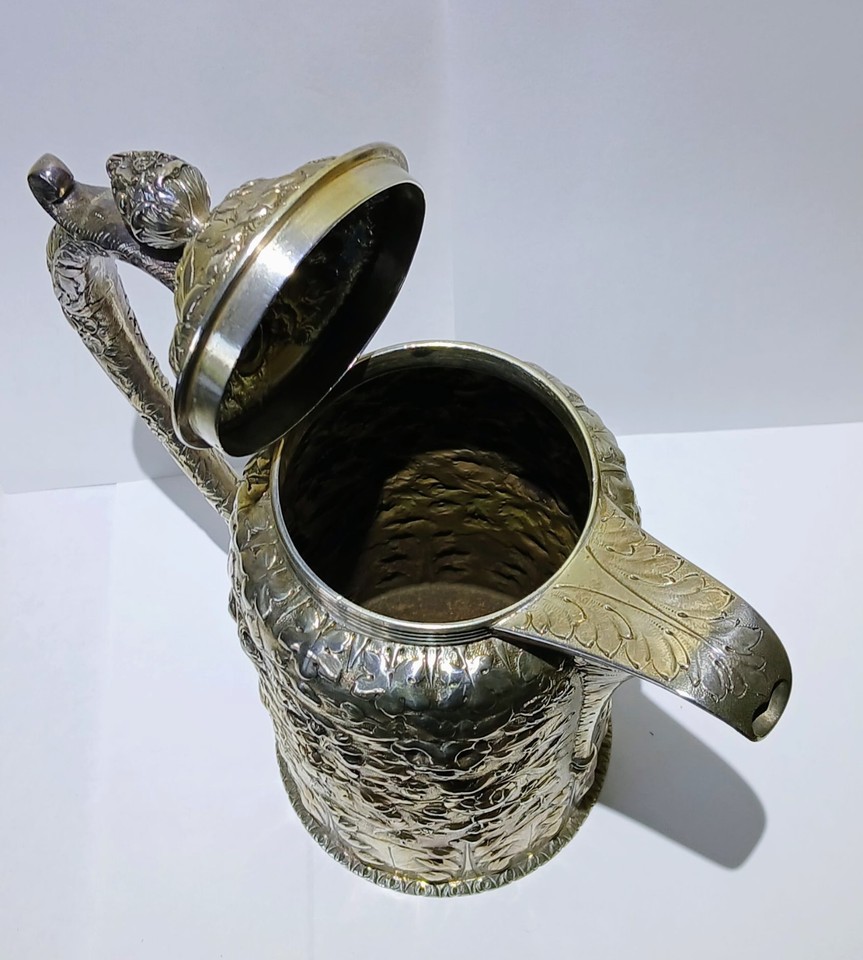 Early Original Antique S Kirk & Son Silver Heavily Chased Chocolate Pot ...