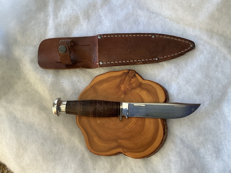 Vintage CASE Fixed Blade Knife Stacked Leather Handle with Sheath | eBay