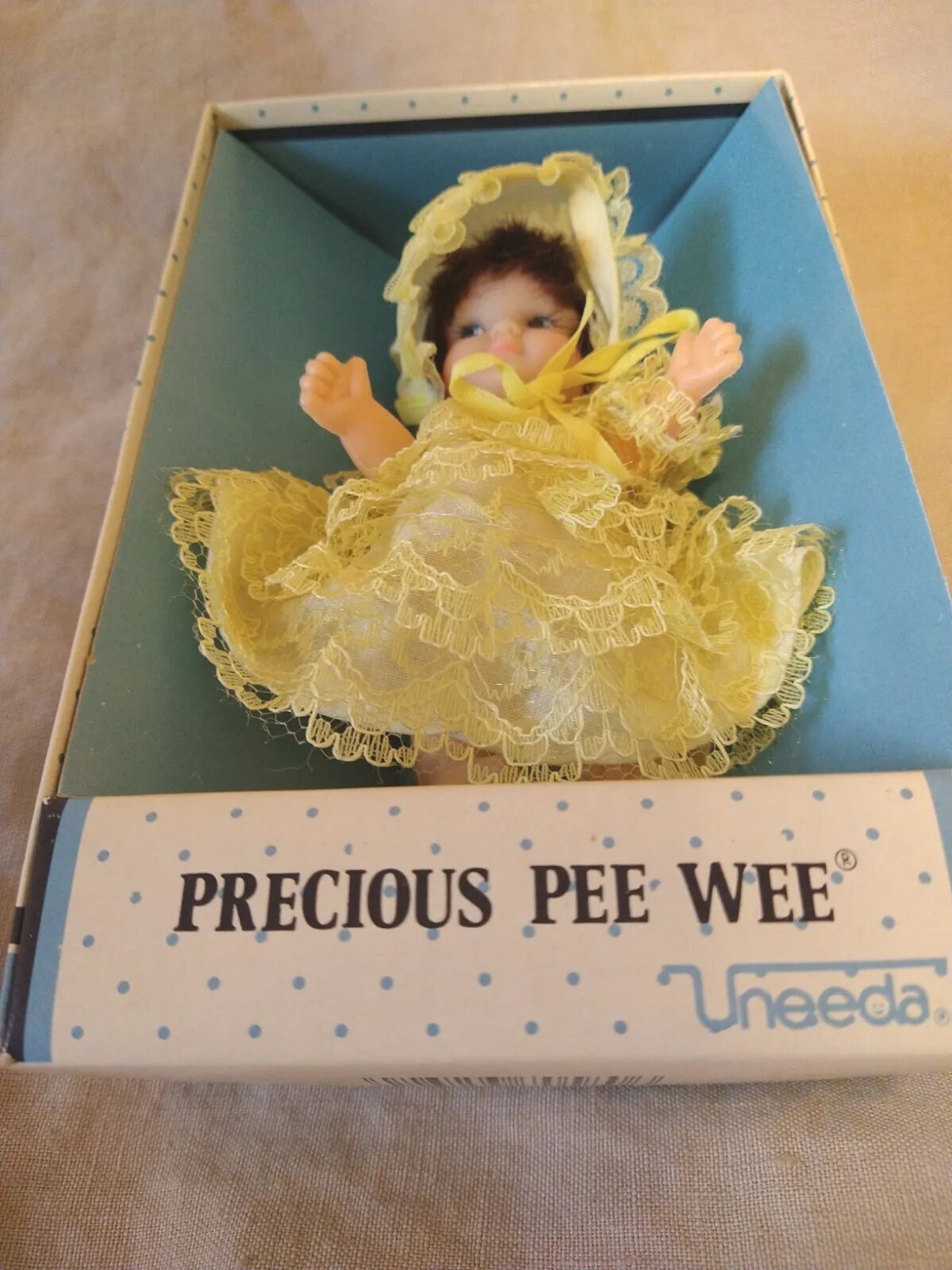 Vintage UNEEDA Tiny Doll Precious Pee Wee 4" in. Original Box 1973, Yellow Dress | eBay