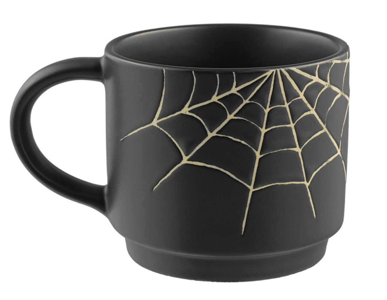 4 Piece 12 Oz Black Spider Web Glazed Ceramic Stacking Mug Set W/ Metal ...