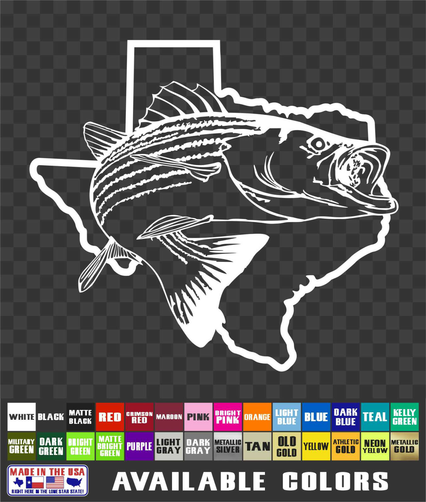 Texas Striped BASS Sticker Striper Fishing Decal Boat Rockfish Boat Car ...