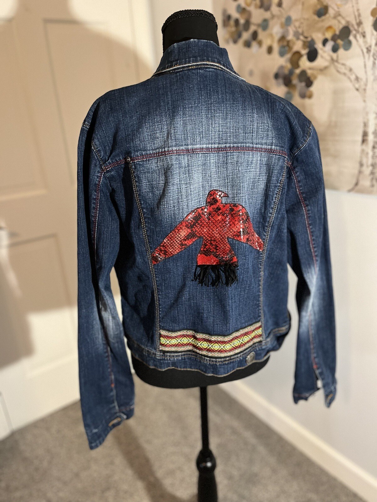 AKDMKS Akademiks Women’s Jean Jacket Embroidered Leather Bird XL | eBay