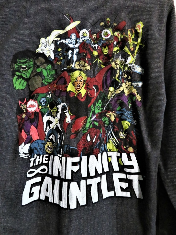 Vintage Mad Engine Thermal Shirt Marvel Infinity Gauntlet Graphics Mens ...