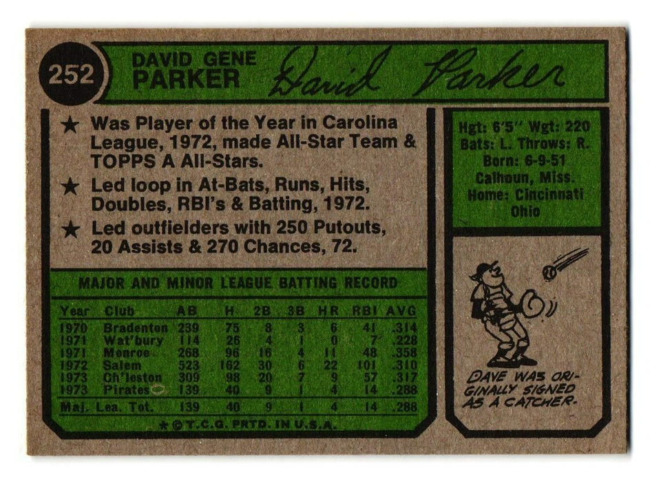 1974 Topps #252 Dave Parker Rookie RC Pittsburgh Pirates EX-MT | eBay
