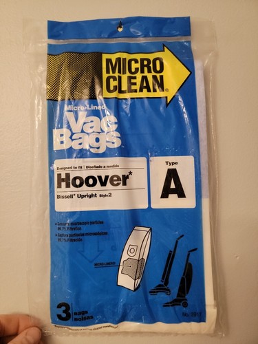 Micro Clean Hoover Vacuum Bags Type A 3 Pack Micro-Lined Vac US Made ...