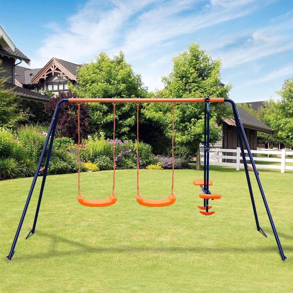 Durable Double Swing Set Garden Swing with 1 Seesaw Set for Children ...