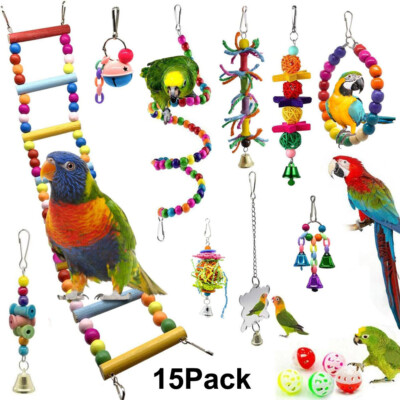 Parrot Swing Bell Hanging Bird Cage Perch Toys Parakeet Cockatiel ...