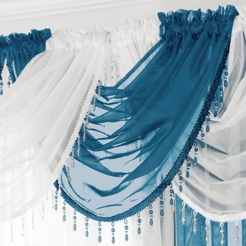 GEMMA & CHERRY BLOSSOM BEADED FRINGE ROUND VOILE SWAGS x1 Drape Curtain ...