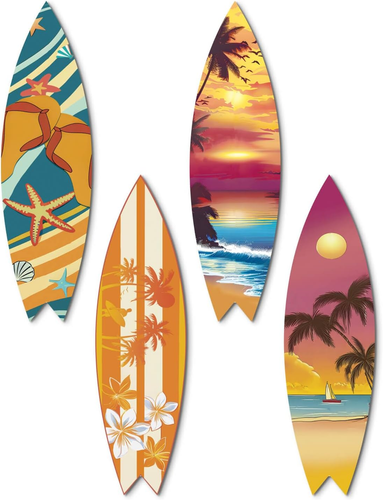 4 Pcs Surfboard Wall Decor with Triangle Hooks, Tropical Sunset Beach ...