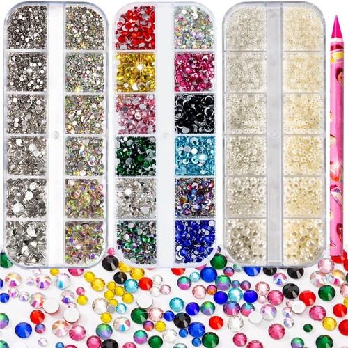 3 Packs Nail Art Rhinestone, Colorful Small, Rhinestones+Pearls | eBay