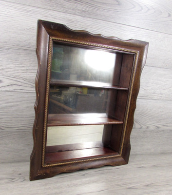Vintage MCM Wooden Framed Wall Shelf 3-Tiers Mirror Shadow Box Curio ...