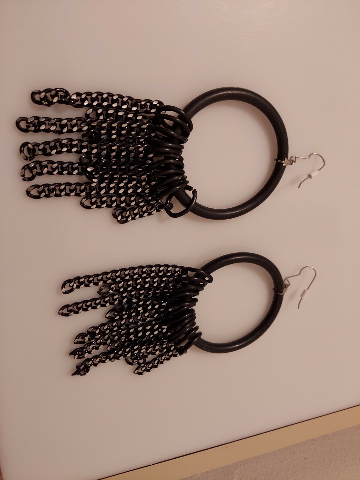 shoulder duster 1980s huge black rubber hoop dangling… - Gem