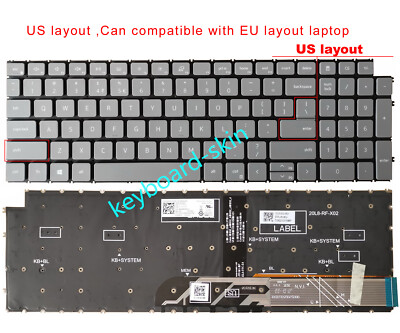 gray US Backlit Keyboard For Dell Inspiron 15 3511 3515 15 5510 5515 ...