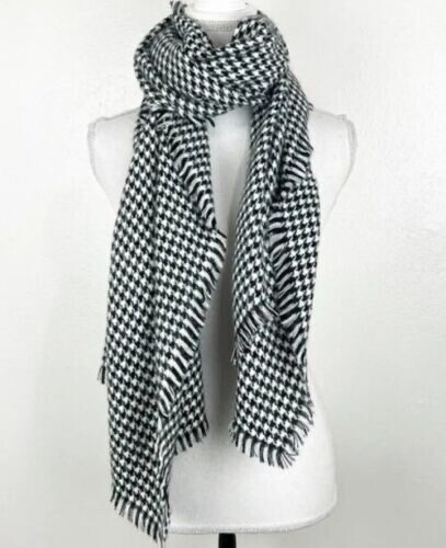 NWT MERONA HOUNDSTOOTH BLACK & WHITE SCARF SHAWL WRAP w/ FRINGE-ONE ...