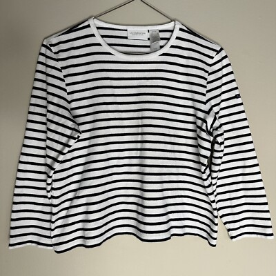 Simply Liz Claiborne Womens Boat Neck Top Size L Black White Striped 3/ ...