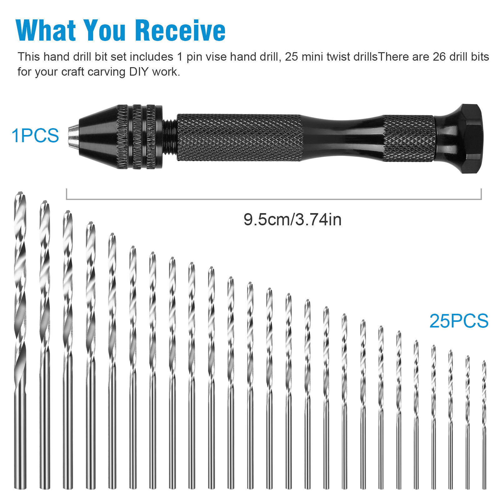 26Pcs Mini Micro Hand Drill Bits Set Small Manual Keyless Chuck Pin ...