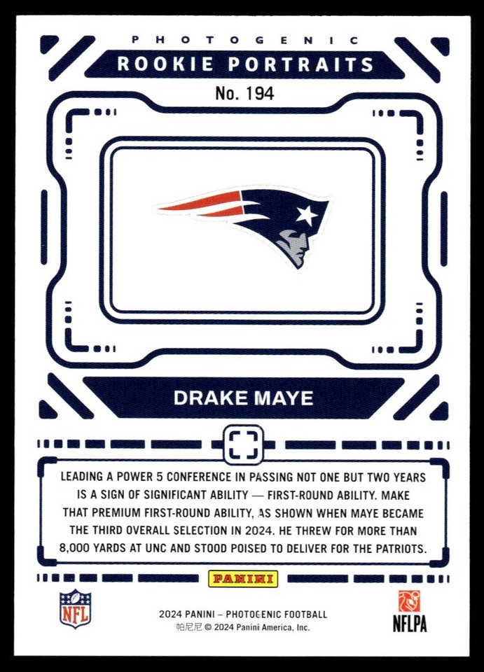 2024 Panini Photogenic Drake Maye Rookie New England Patriots #194 | eBay