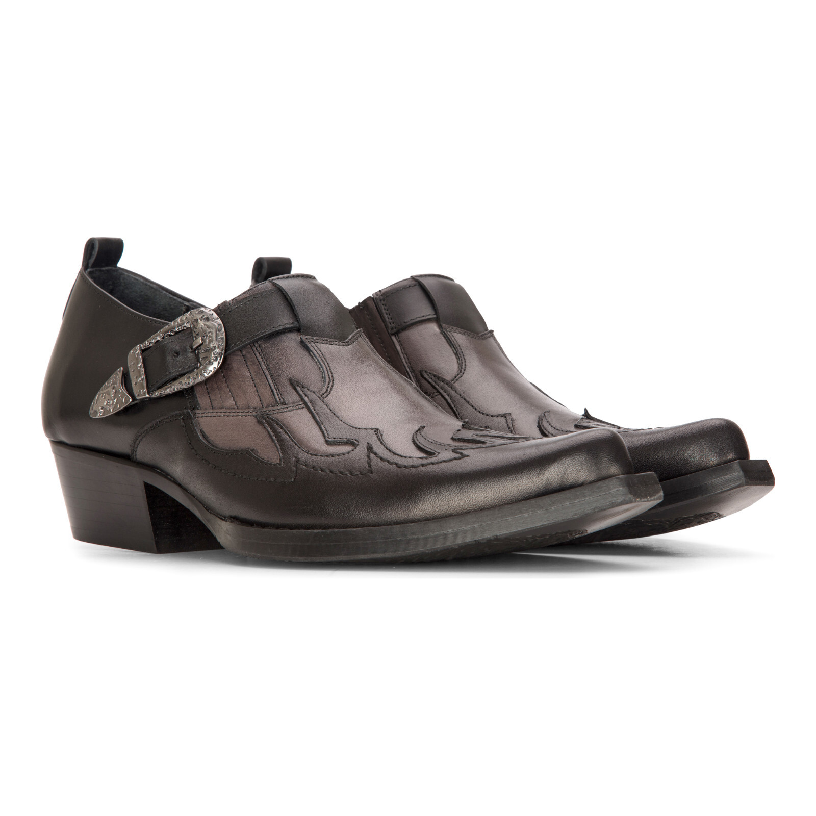 Homme Cuir Western Chaussures Noir Cubain Cow-Boy Winklepickers ...