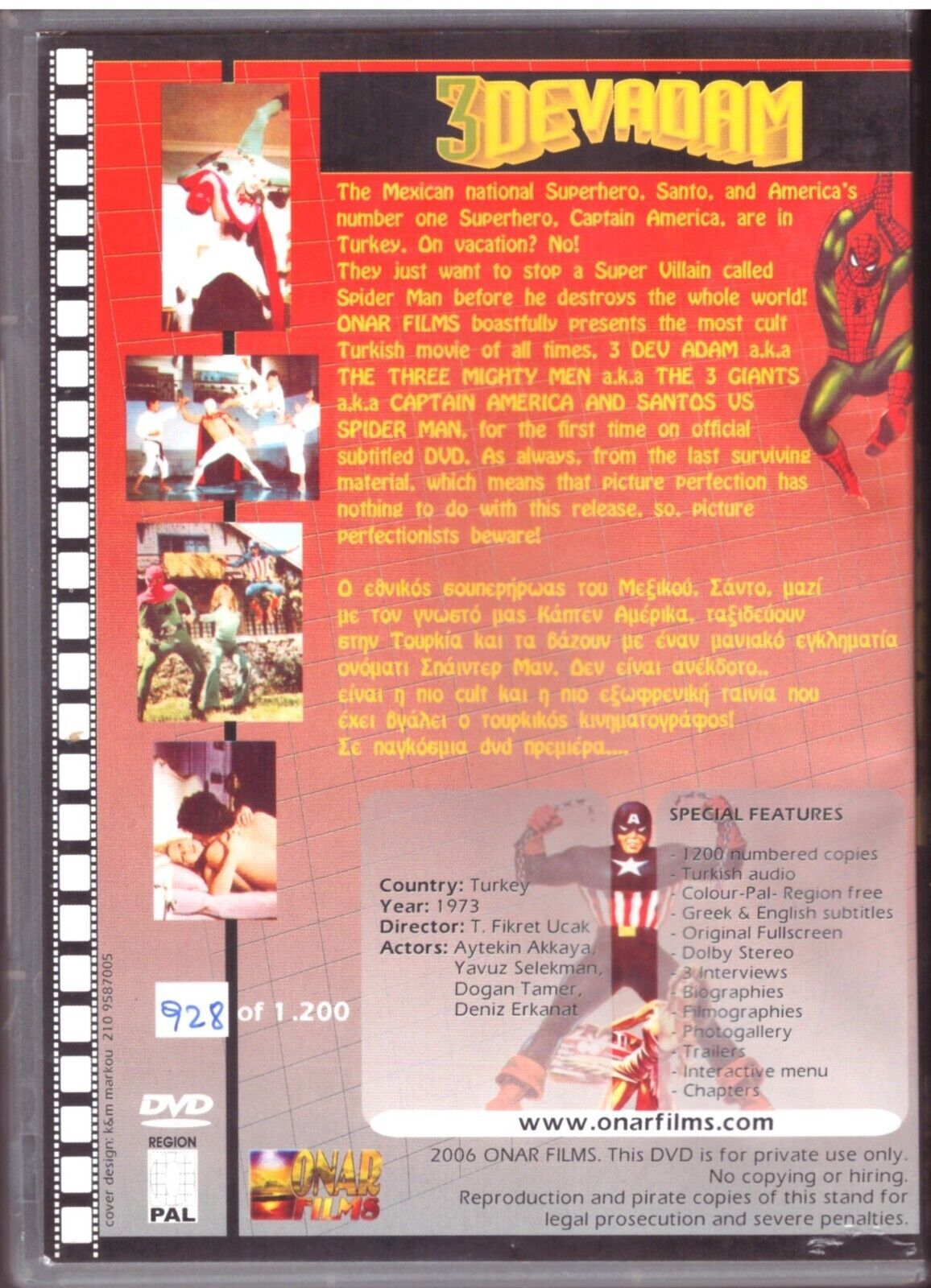 3 Dev Adam / Spider-Man,Captain America DVD Region 2 (PAL) Film turc ...