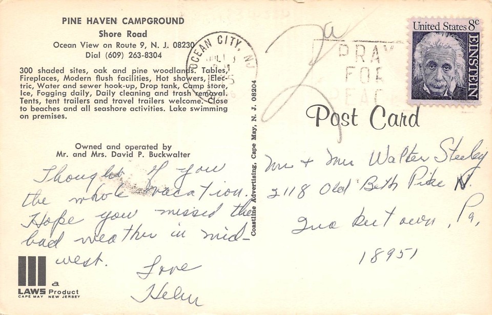 Ocean View New Jersey Pine Haven Campground, Photochrome Vintage ...