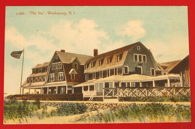ANTIQUE POST CARD POSTCARD THE INN WEEKAPAUG OCEAN SWIMMING RHODE ...