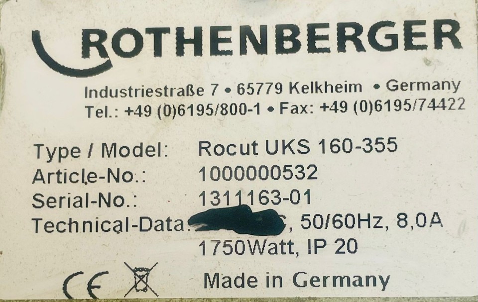 Rothenberger Rocut UKS 160-355 Plastic Pipe Cutter Circular Saw ...
