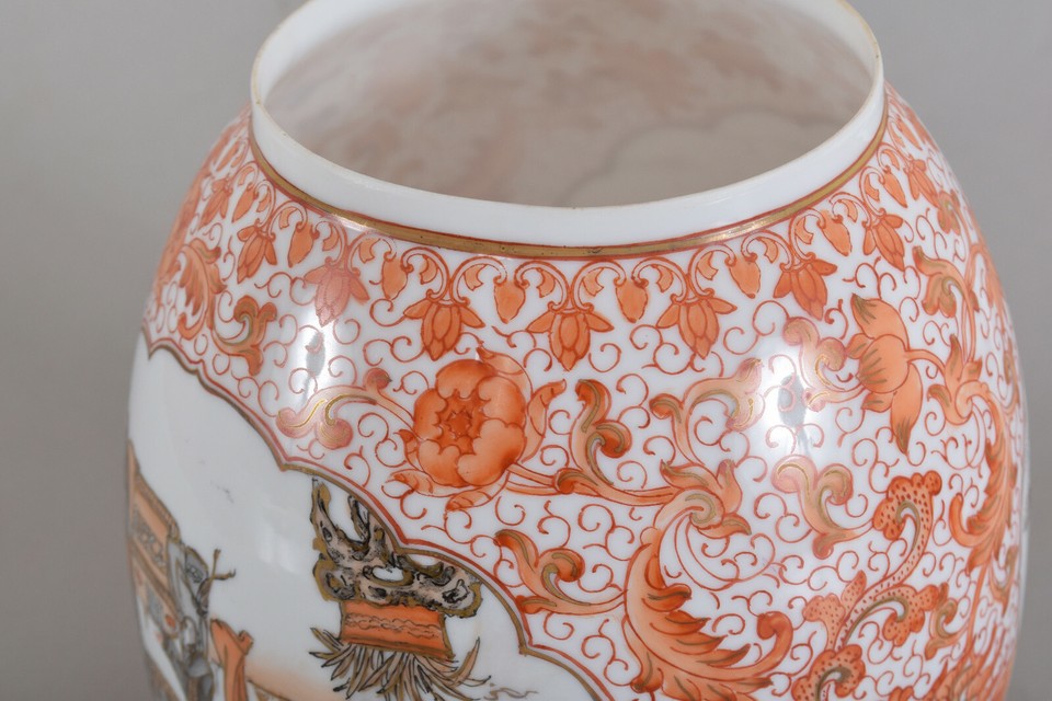 Chinese Egg Shell Porcelain Lamp Shade Iron Red and Gilt with Grisaille ...