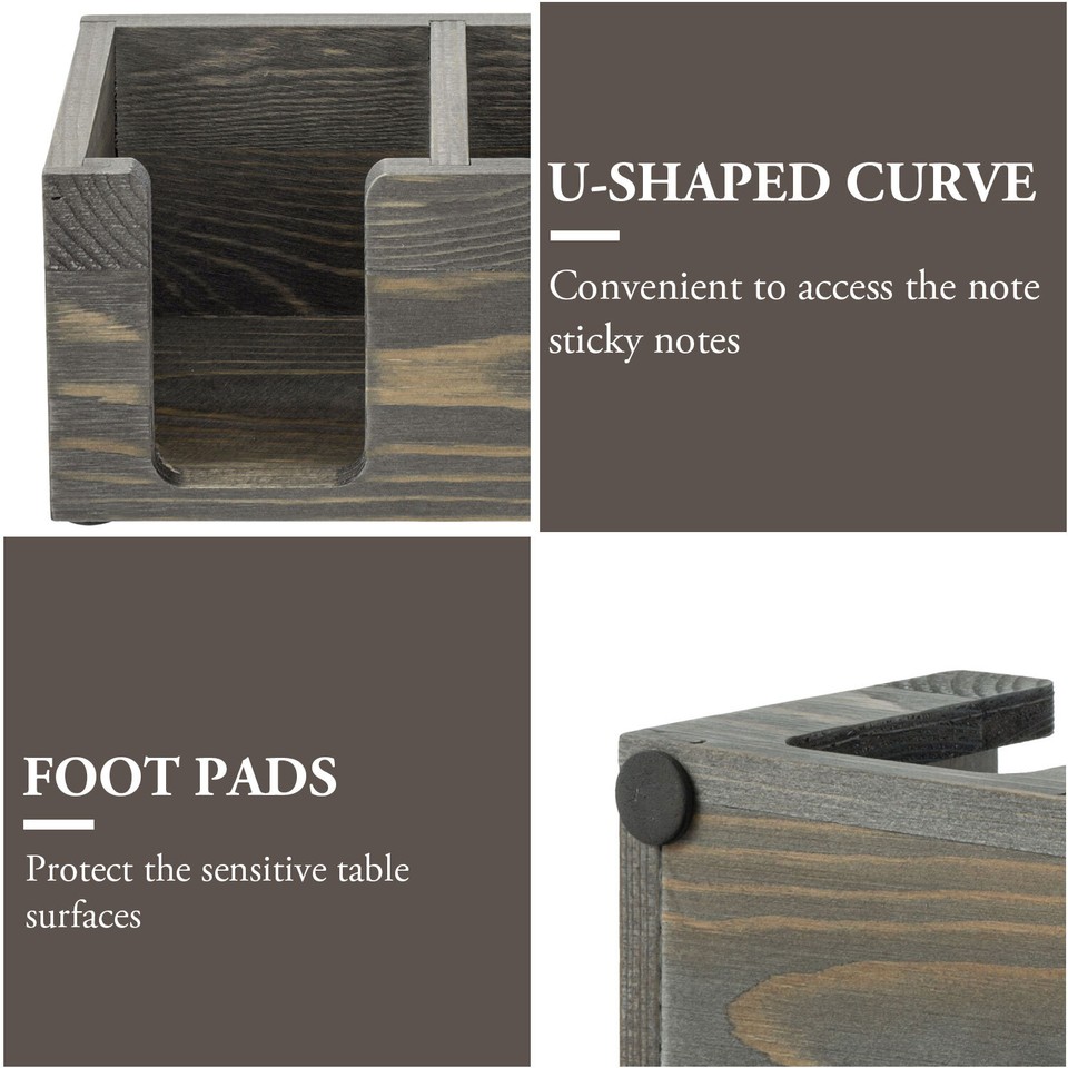 Gray Wood Office Desktop Storage Caddy, Sticky Note & Stationery Holder ...