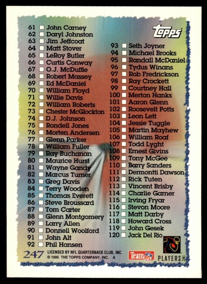 1995 Topps Unmarked #247 Checklist: 1-120 | eBay