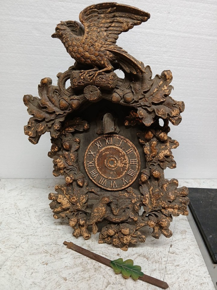 Large 16" by 10" Full Size Novelty Cuckoo Clock Birds Oak Leaves ...