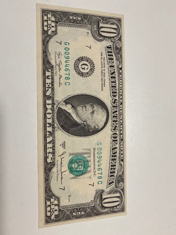 1977 $10 Banknote Full Front print To Back！Overprint Error ，UNC Super ...