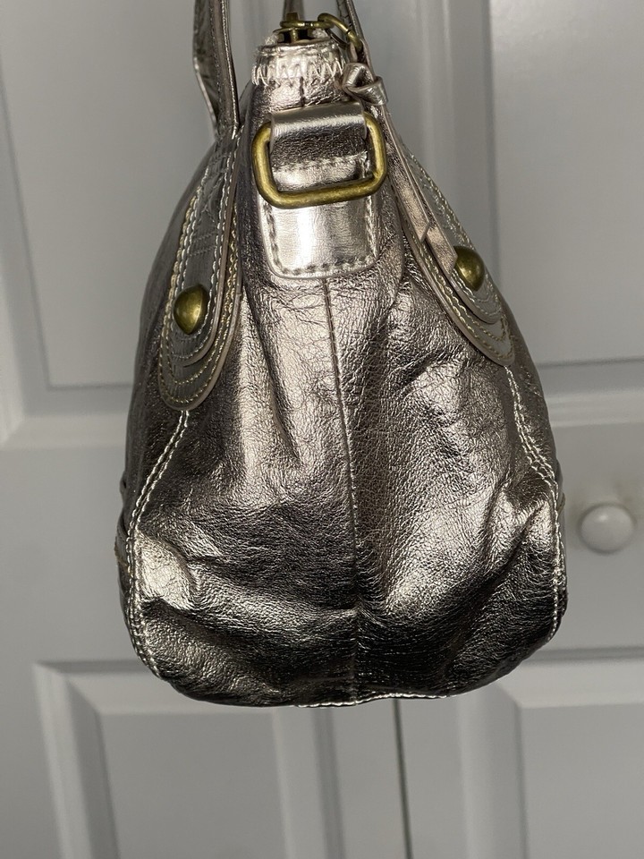 RARE The Sak Metallic Chrome Silver Pig Leather Shiny Shoulder Hobo Bag ...