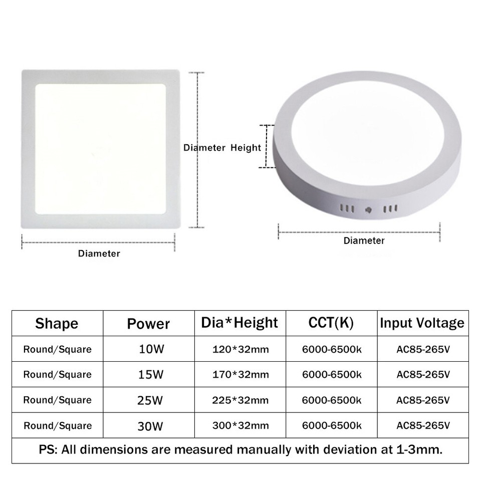 10/25/30W Dimmable Surface Mount LED Panel Light Ceiling Downlight Lamp ...