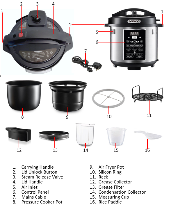 Daewoo 13-in-1 Pressure Multi-Cooker Air Fryer 6L Digital Electric ...