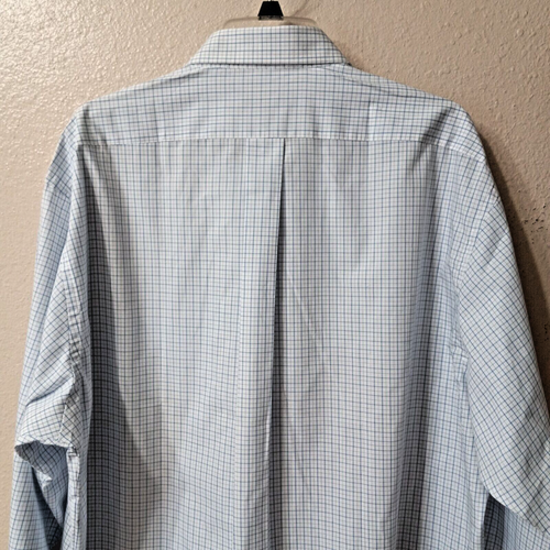 SAVILE ROW Button Shirt Men 18 34/35 Easy Care Long Sleeve Plaid White ...