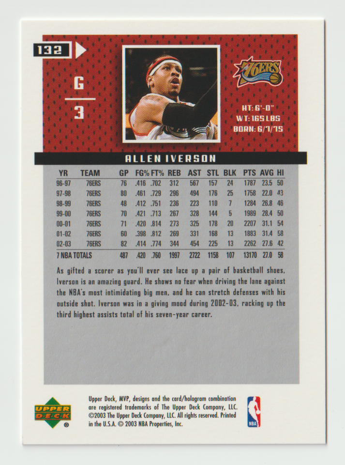 2003-04 Upper Deck MVP Basketball #132 Allen Iverson - Philadelphia ...