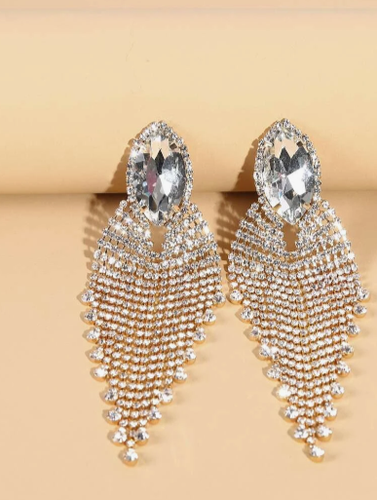 Long Crystal Rhinestone Pageant Prom Drop Dangle Pierced Earrings Gold ...