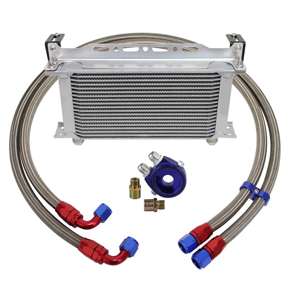 Universal AN10 19 Row Oil Cooler Kit W/ Bracket + Oil Filter Adapter ...