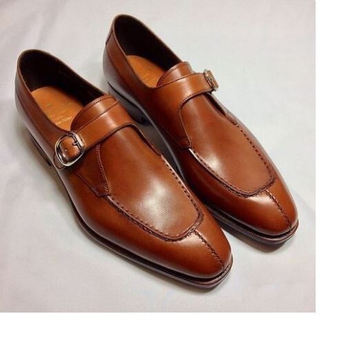 Brown Monk Strap Leather Formal Handmade Buckle Dress Shoes For Mens | eBay