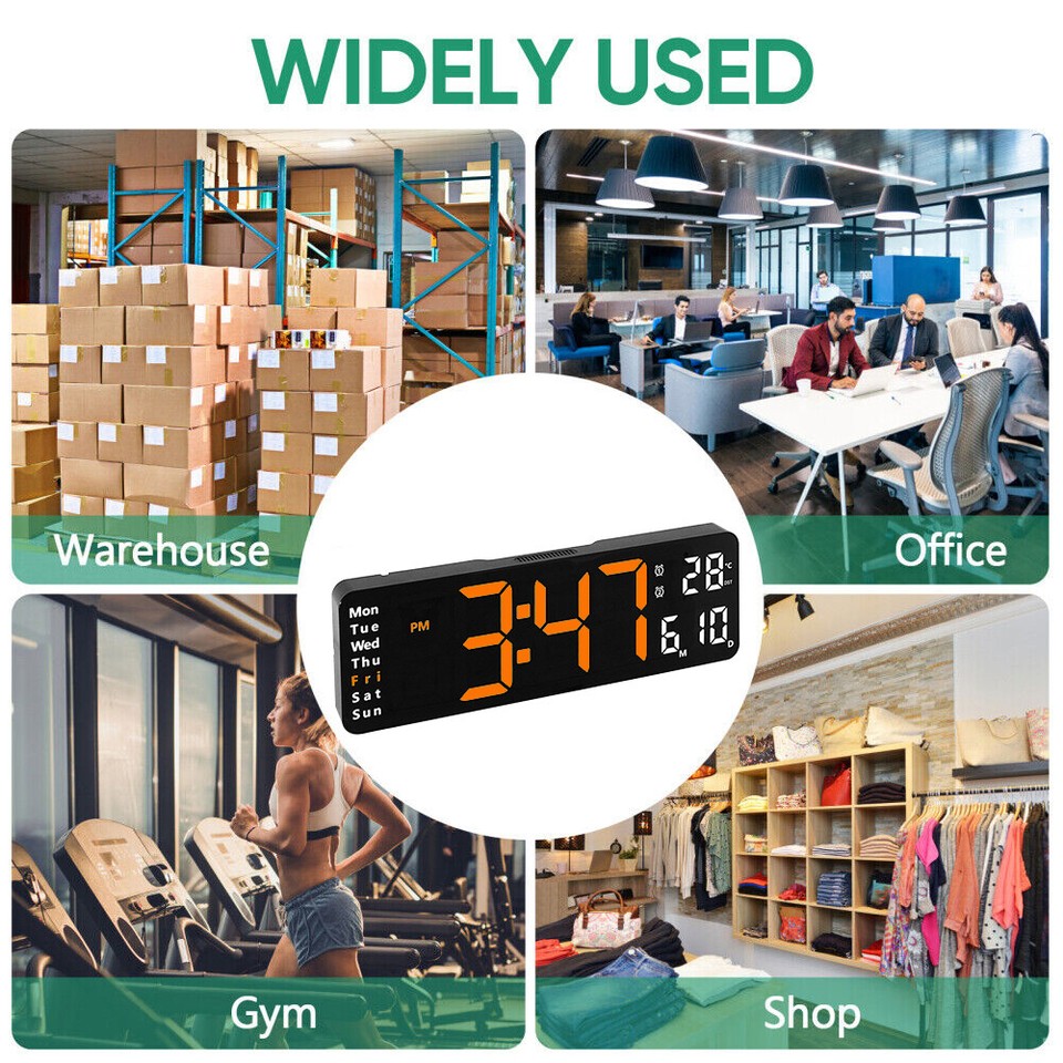 Digital Home Jumbo LED Wall Desk Clock Calendar Temperature with Remote ...