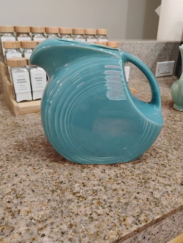 Fiesta ware Vintage Large Original Turquoise Water Disc Pitcher Jug ...