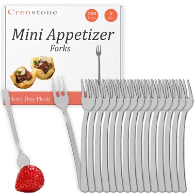 Plastic Mini Appetizer Forks Value Pack - 100 Count Silver Forks for ...