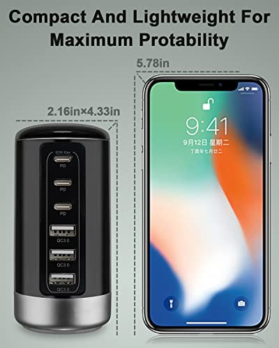 Universal USB & USB C Tower Fast Charging Station 6-Port 60W - Compact ...