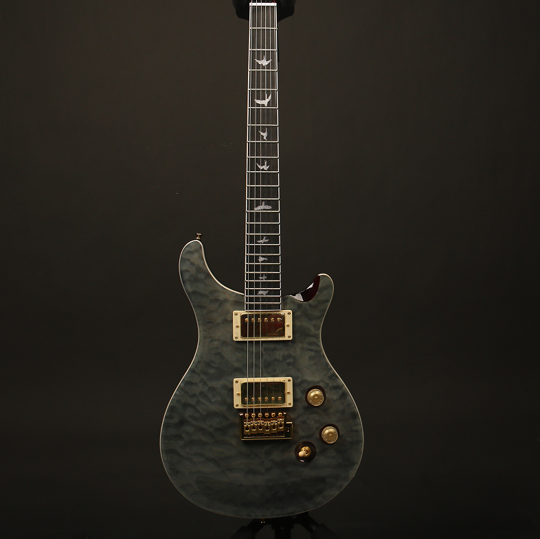 Custom Electric Guitar Bird Inlay Gray Quilted Maple Top Gold Hardware ...