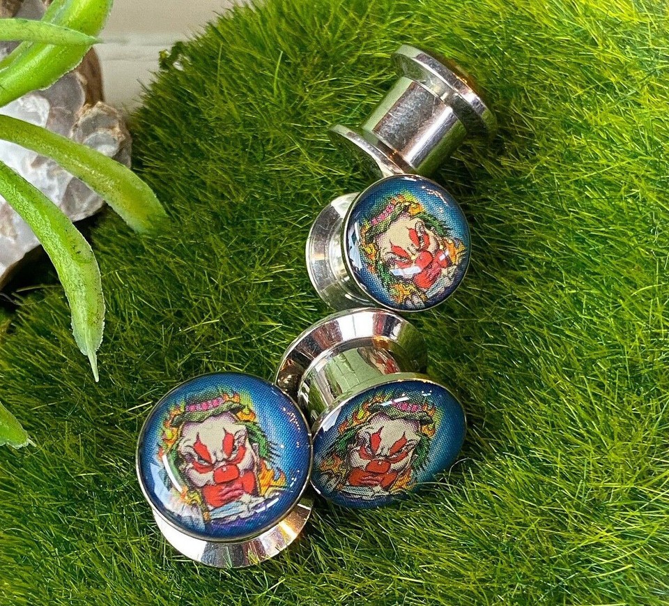 PAIR Steel Blue Insane Clown Logo Stash Plugs Gauges Earlet Pierced ...